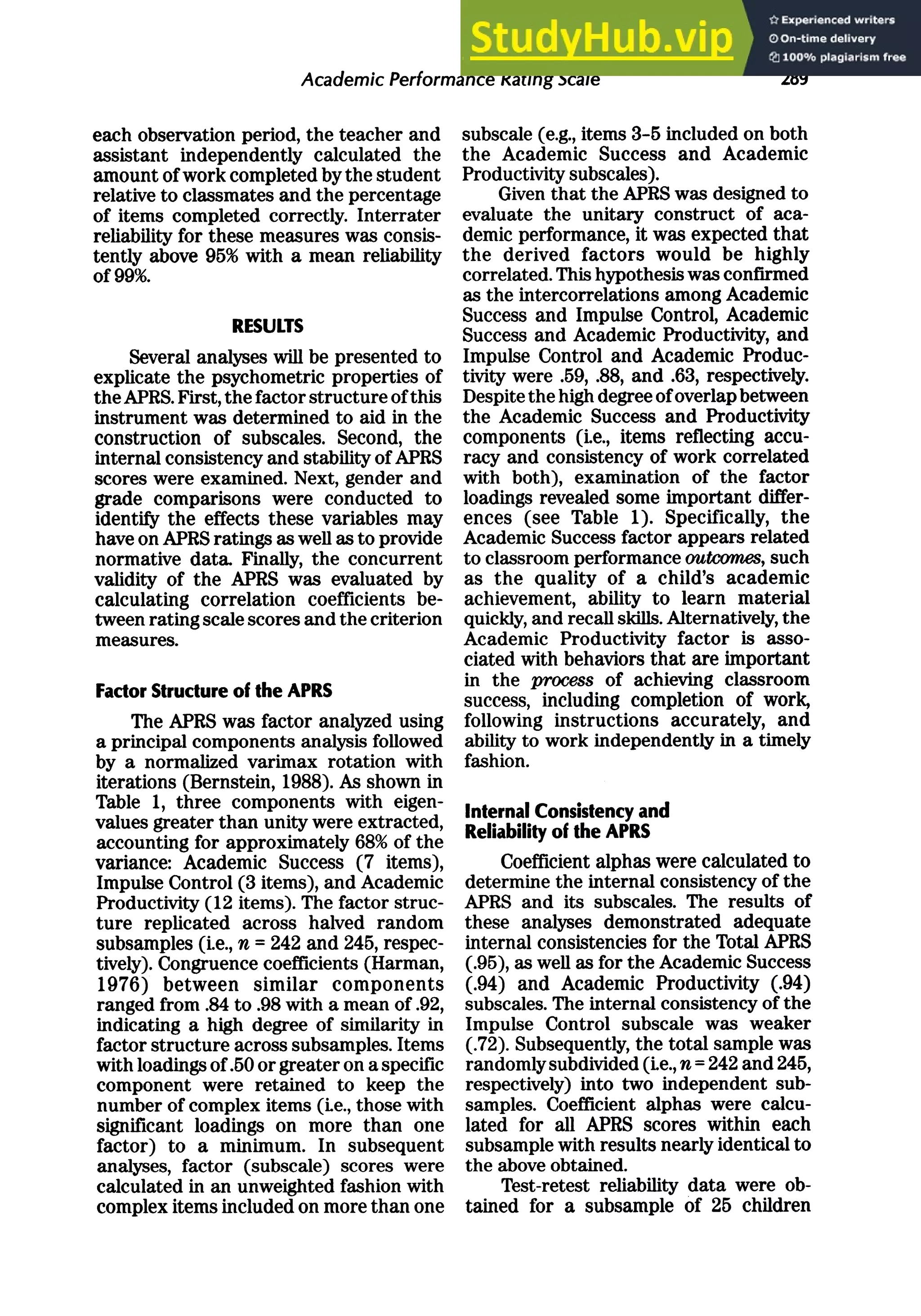 Academic Performance Rating Scale | PDF
