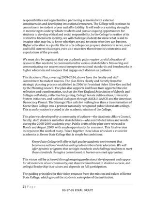 DRAFT Academic Plan 2009 2014 091709 | PDF