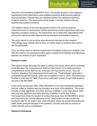 ACADEMIC PRESSURE EXPERIENCES OF SENIOR HIGH STUDENTS PURSUING DISTANCE ...