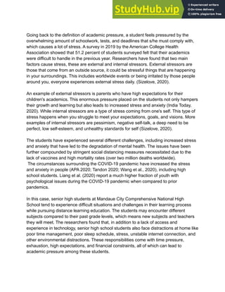 ACADEMIC PRESSURE EXPERIENCES OF SENIOR HIGH STUDENTS PURSUING DISTANCE ...