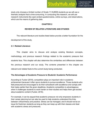 ACADEMIC PRESSURE EXPERIENCES OF SENIOR HIGH STUDENTS PURSUING DISTANCE ...