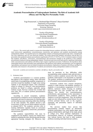 Academic Procrastination Of Undergraduate Students The Role Of Academic ...