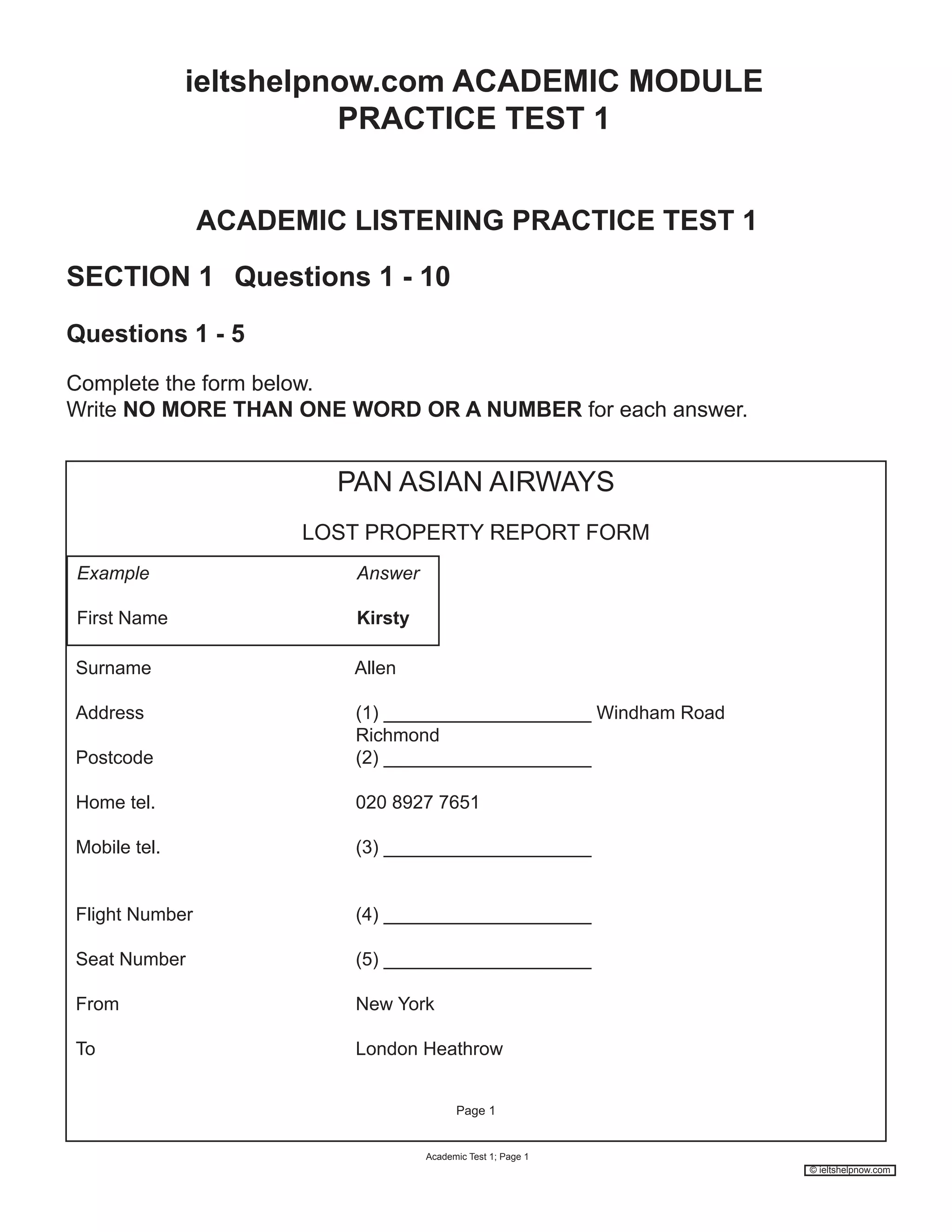 IELTS Real Test 1 | PDF