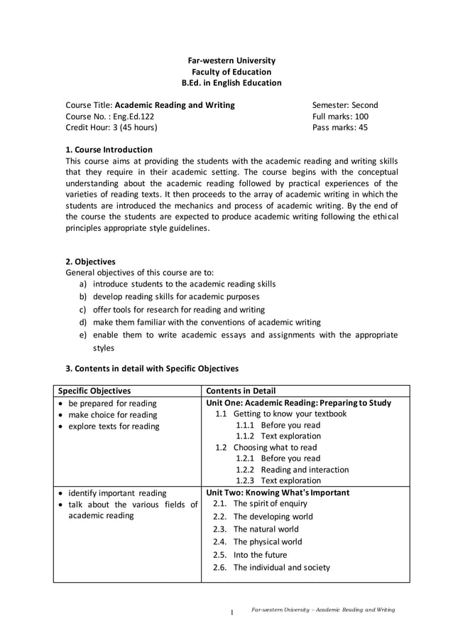 Academic reading and writing | PDF