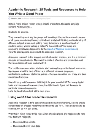 Academic Research: 25 Tools and Resources to Help You Write a Good ...