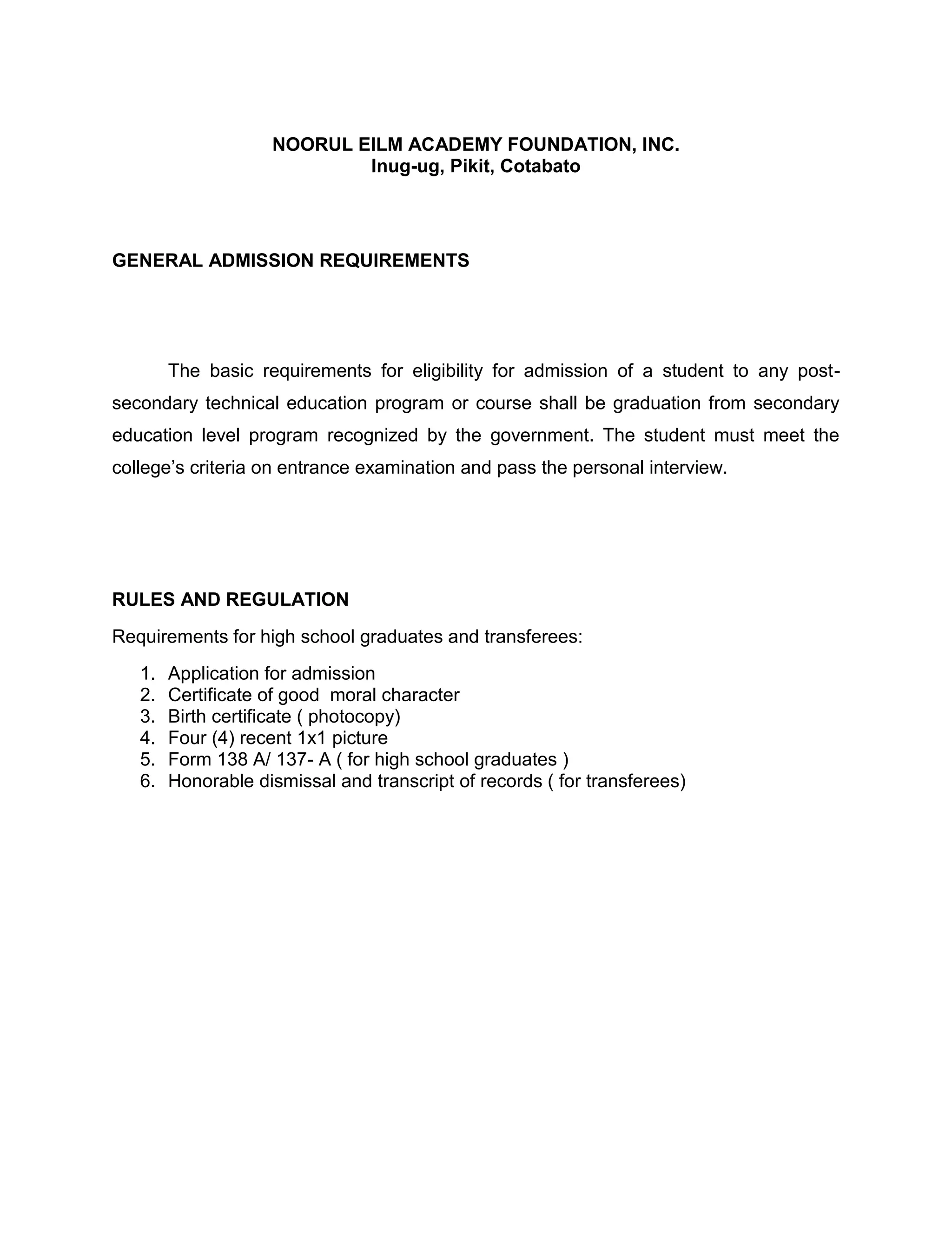 Academic rules for TESDA Programs | PDF