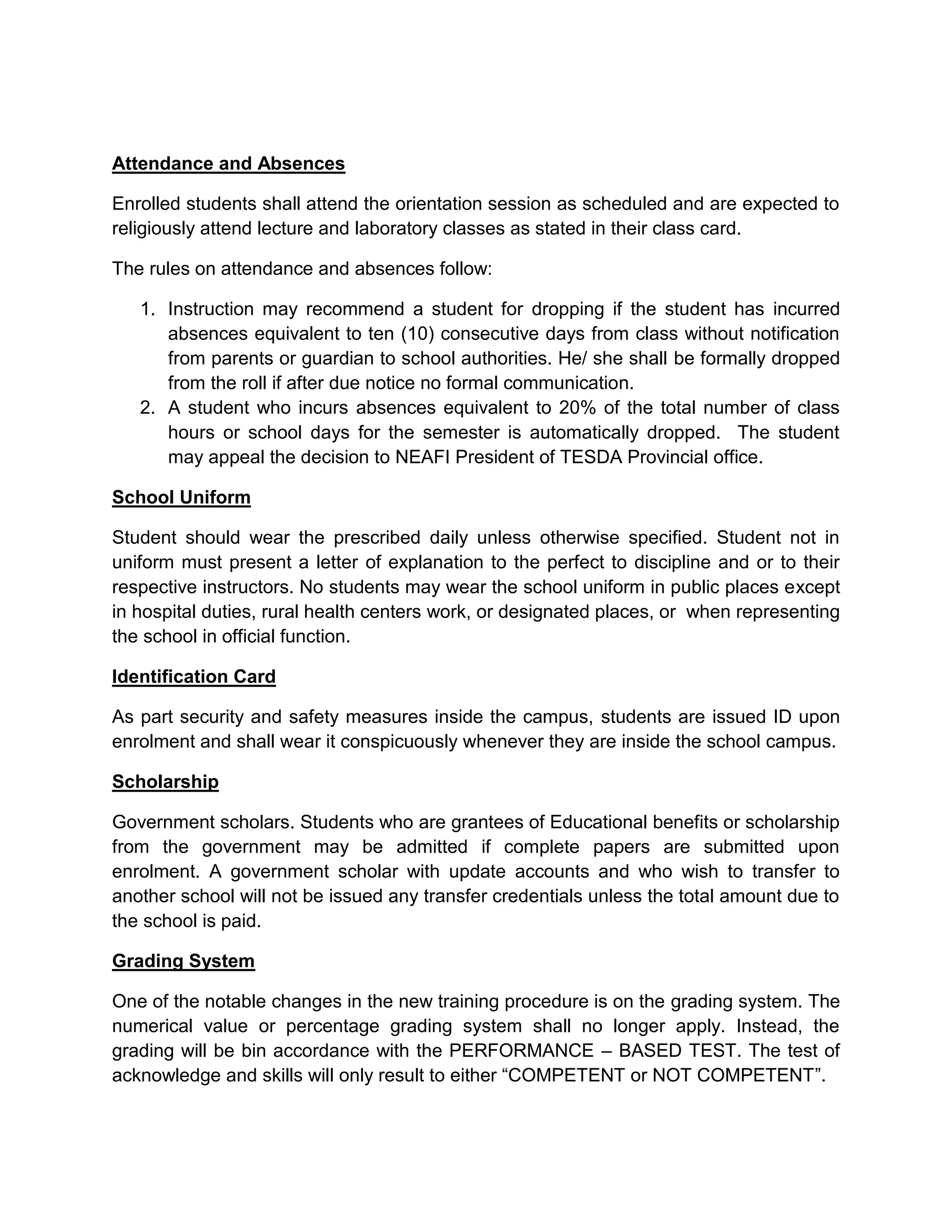 Academic rules for TESDA Programs | PDF