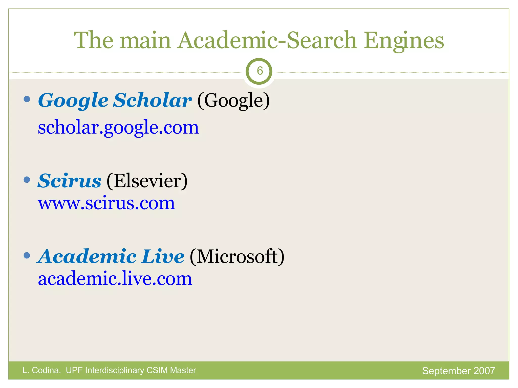 Academic Search Engines | PPT
