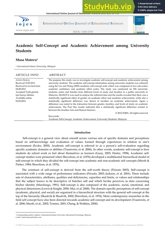 Academic Self-Concept And Academic Achievement Among University Students | PDF