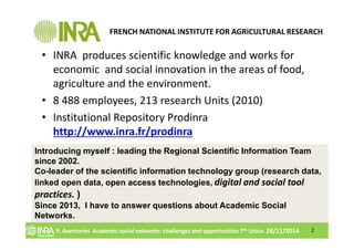 Academic Social Networks : Challenges and opportunities. 7th UNICA ...