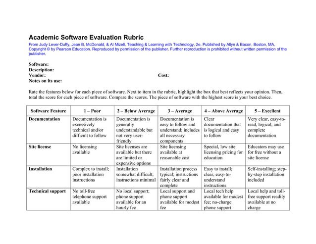 Academic software evaluation rubric | PPT