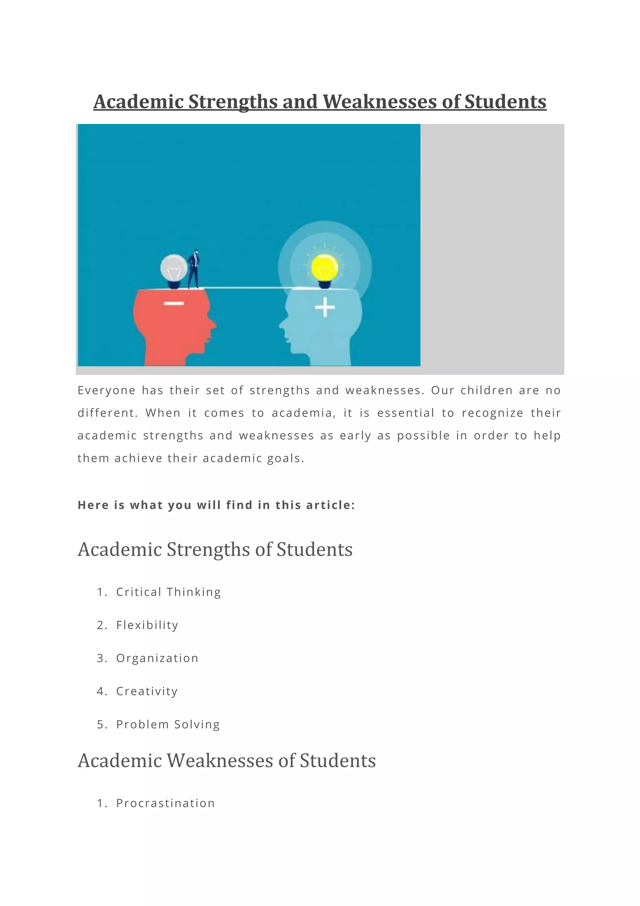 Academic strengths and weaknesses of students | PDF