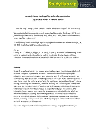 Academics Understandings Of The Authorial Academic Writer A Qualitative ...