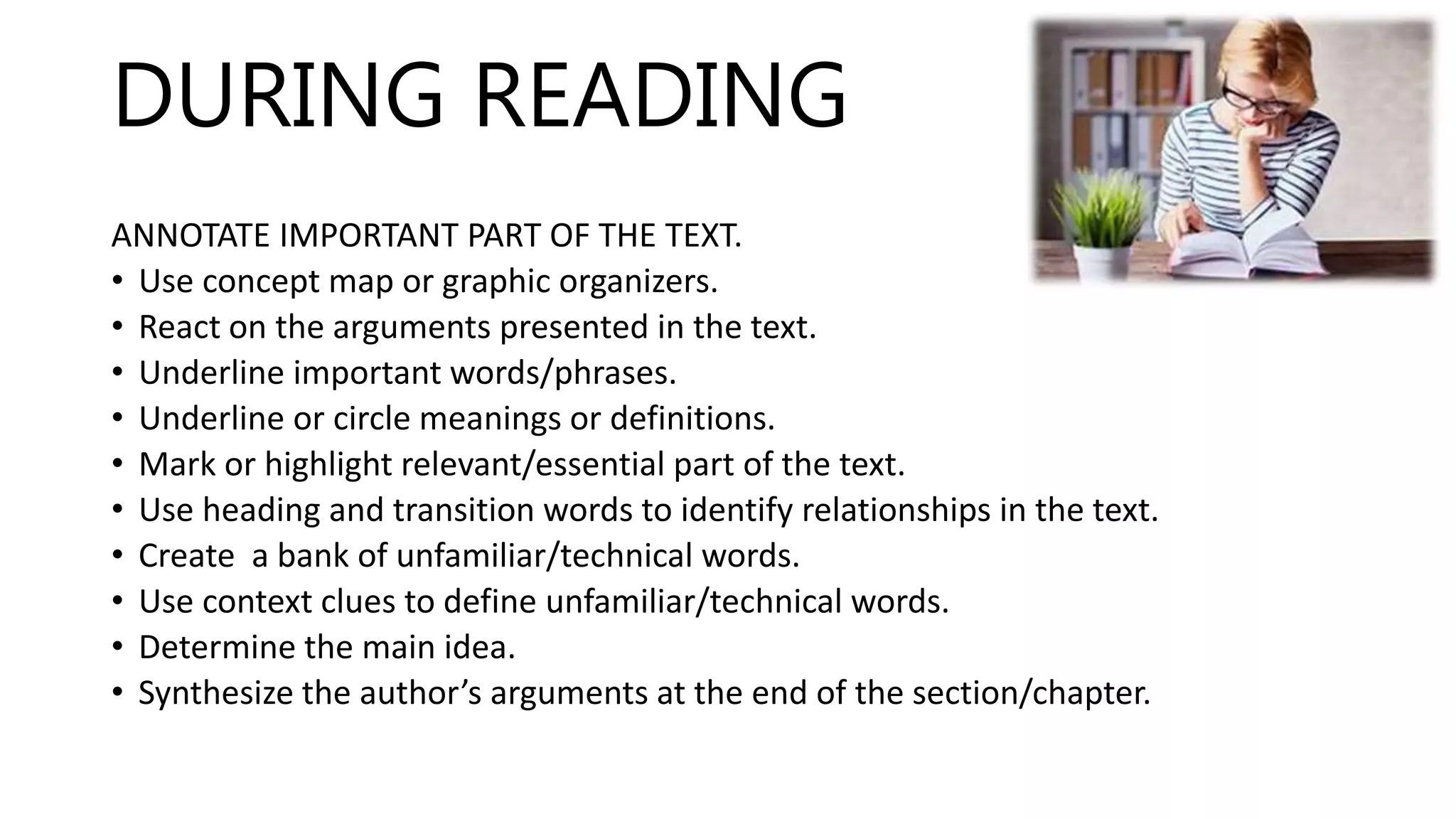 Structure of Academic Text/ Before, During and After Reading | PPTX