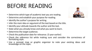 Structure of Academic Text/ Before, During and After Reading | PPTX