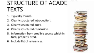 Structure of Academic Text/ Before, During and After Reading | PPTX