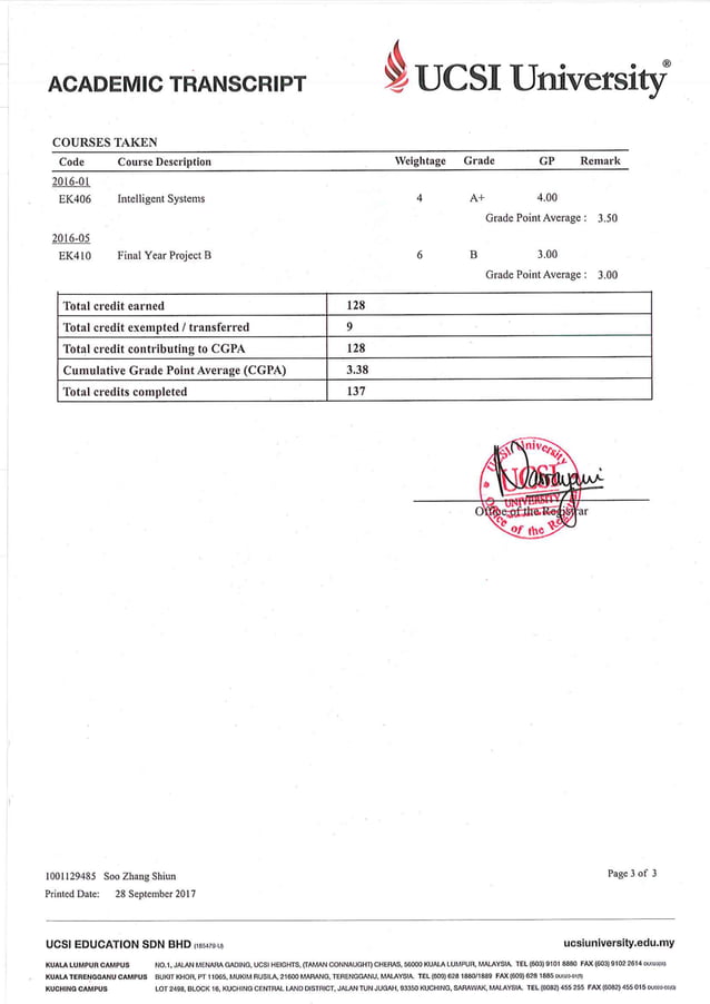 Academic Transcript-Soo Zhang Shiun | PDF