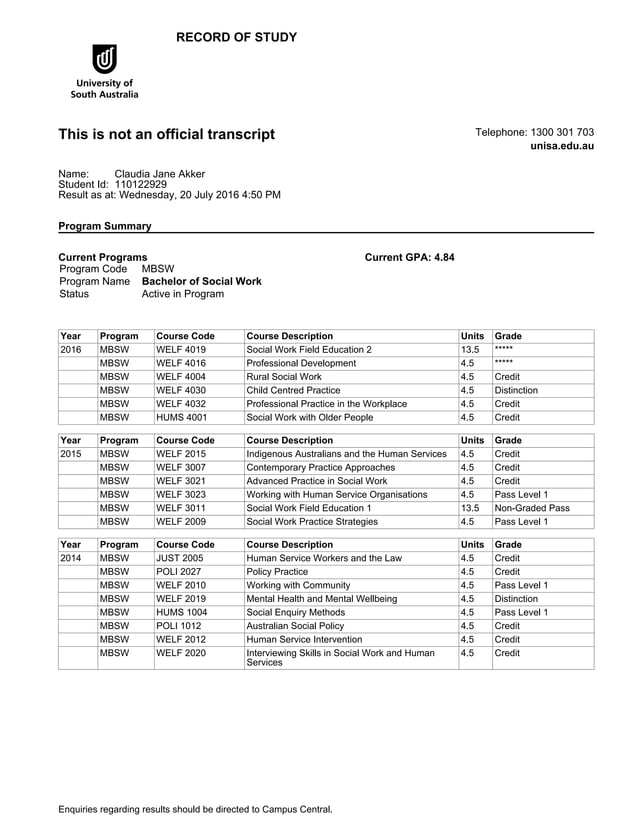 Academic transcript 2016 | PDF | Undergraduate Education | College ...