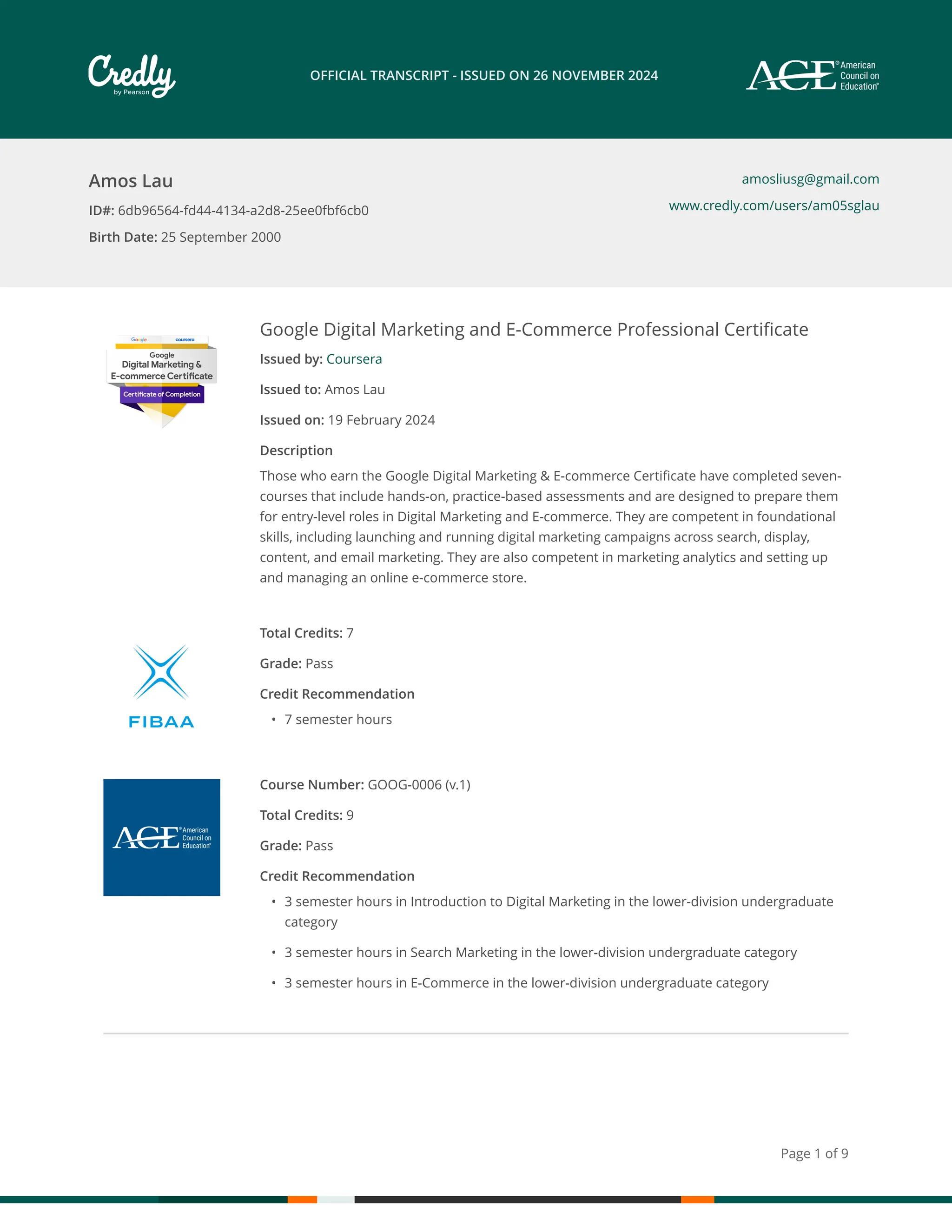 academic_transcript Credly 2024 Nov update | PDF