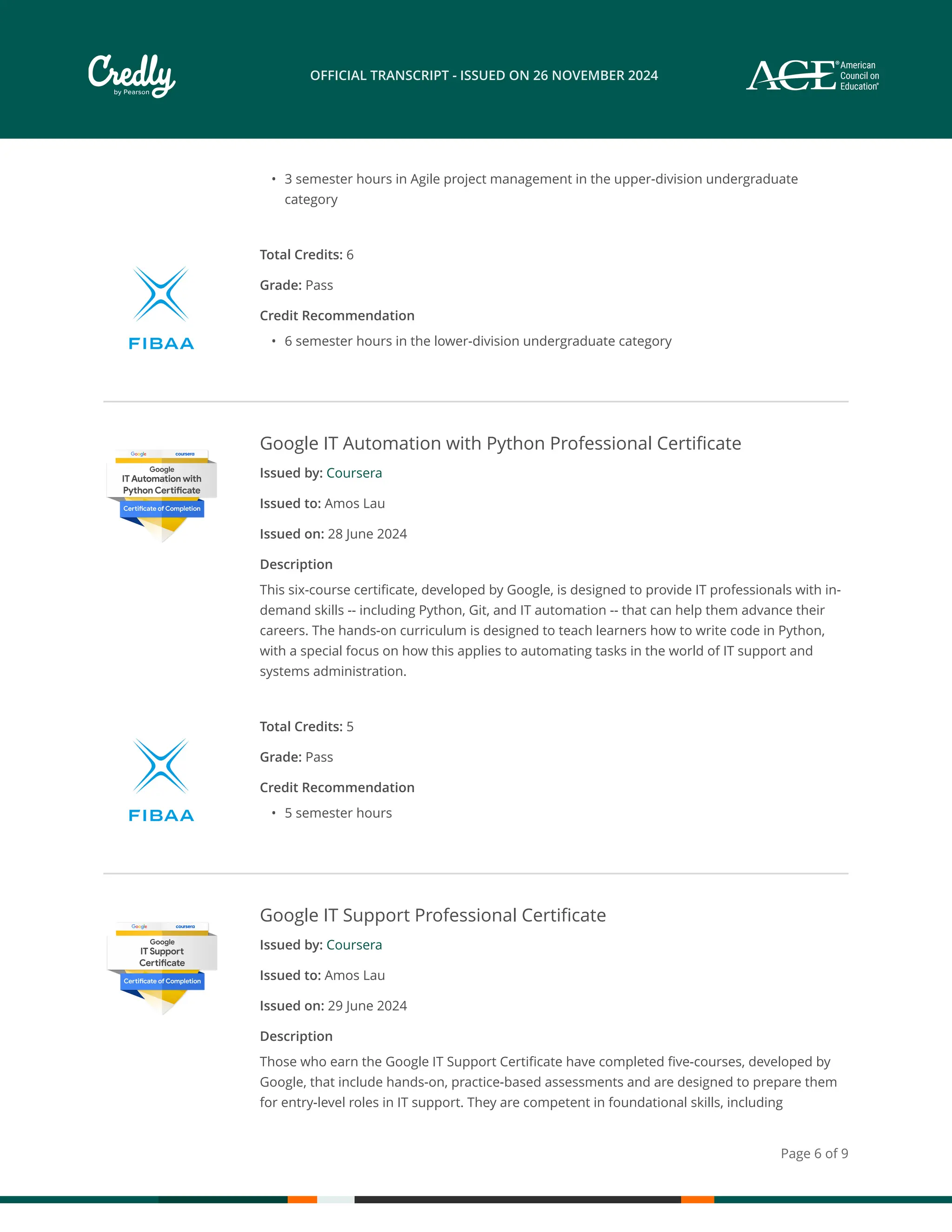 academic_transcript Credly 2024 Nov update | PDF