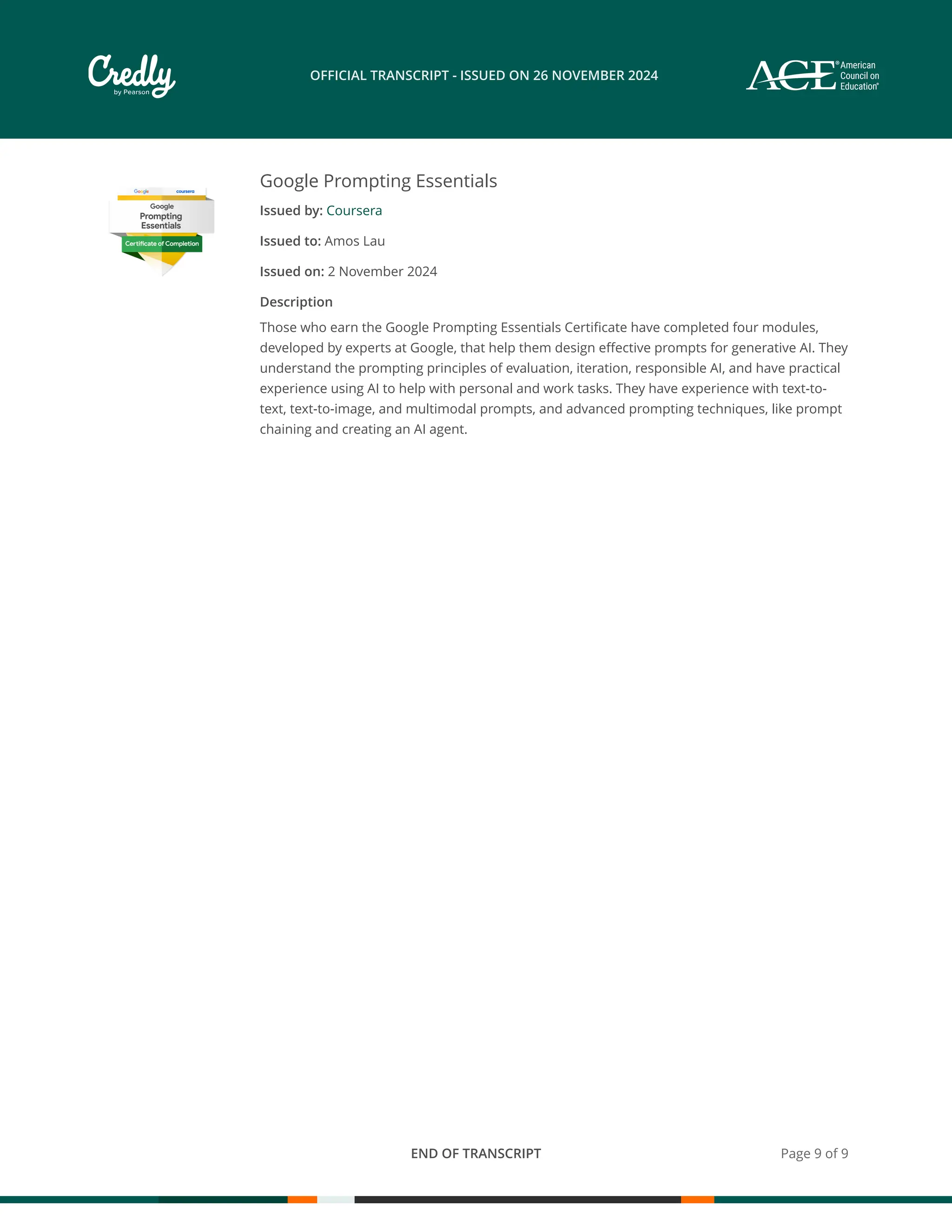 academic_transcript Credly 2024 Nov update | PDF