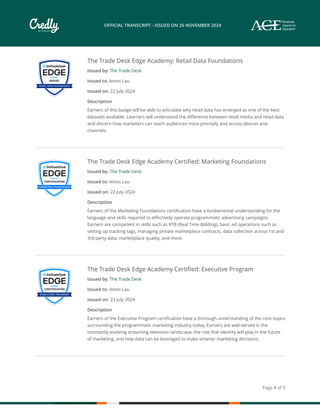 academic_transcript Credly 2024 Nov update | PDF