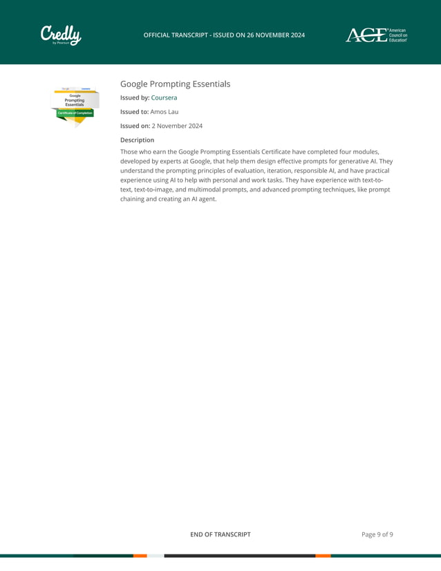 academic_transcript Credly 2024 Nov update | PDF