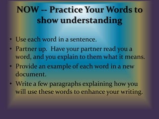 Academic Vocabulary for Narrative Writing | PPTX