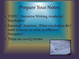 Academic Vocabulary for Narrative Writing | PPTX