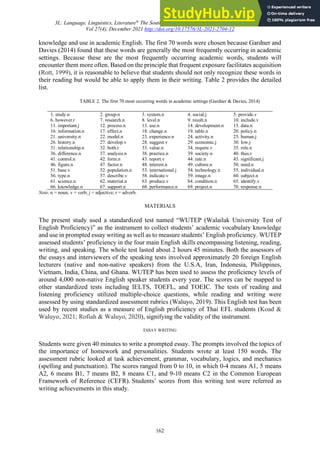 Academic Vocabulary Used By High School Students In Essays And Its ...