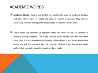 Academic Words and Exercises Practicesss | PPT