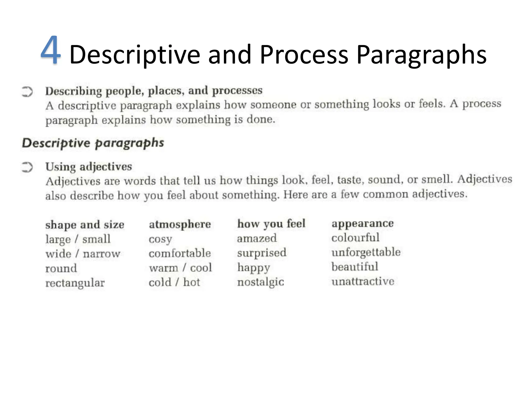 Academic Writing (Descriptive and Process Paragraphs) class 04 | PPTX