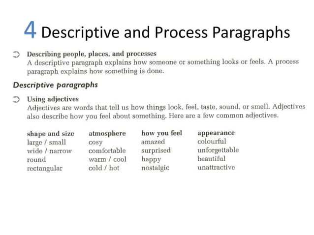Academic Writing (Descriptive and Process Paragraphs) class 04 | PPTX
