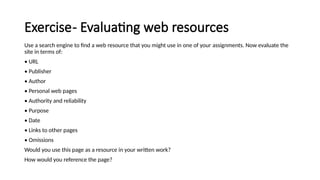 Using the Internet as a resource for writing | PPTX
