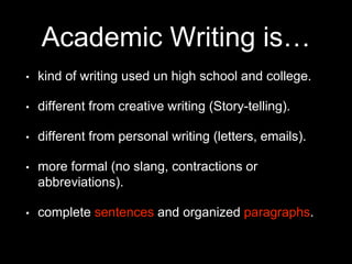 Academic writing 1 The Paragraph | PPTX