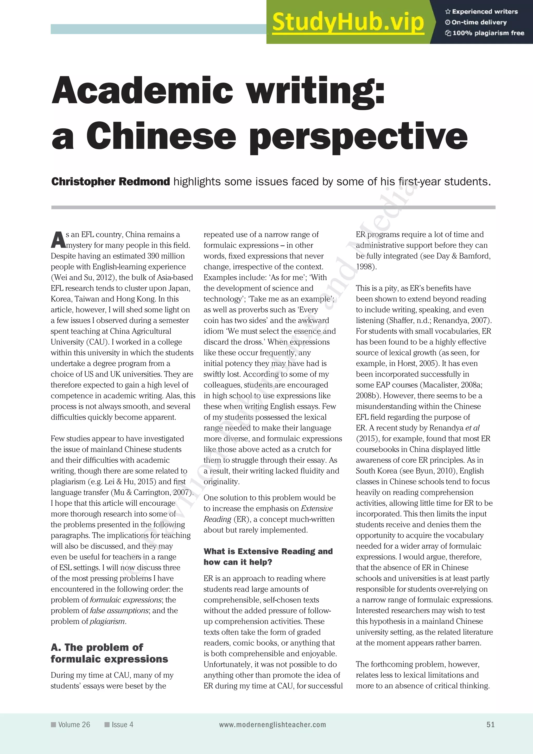 Academic Writing A Chinese Perspective | PDF