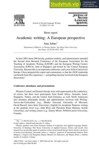 Academic Writing A European Perspective | PDF