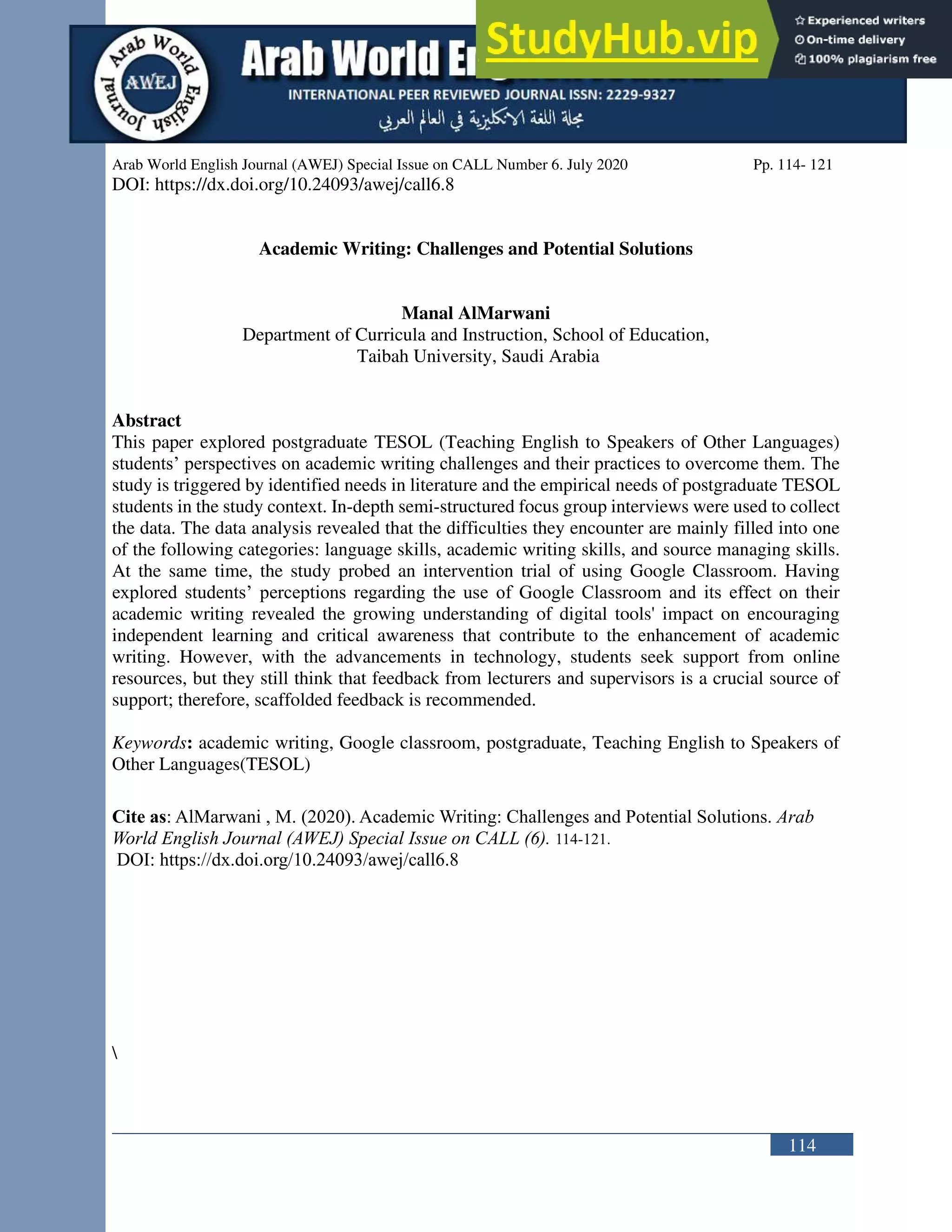 Academic Writing Challenges And Potential Solutions | PDF