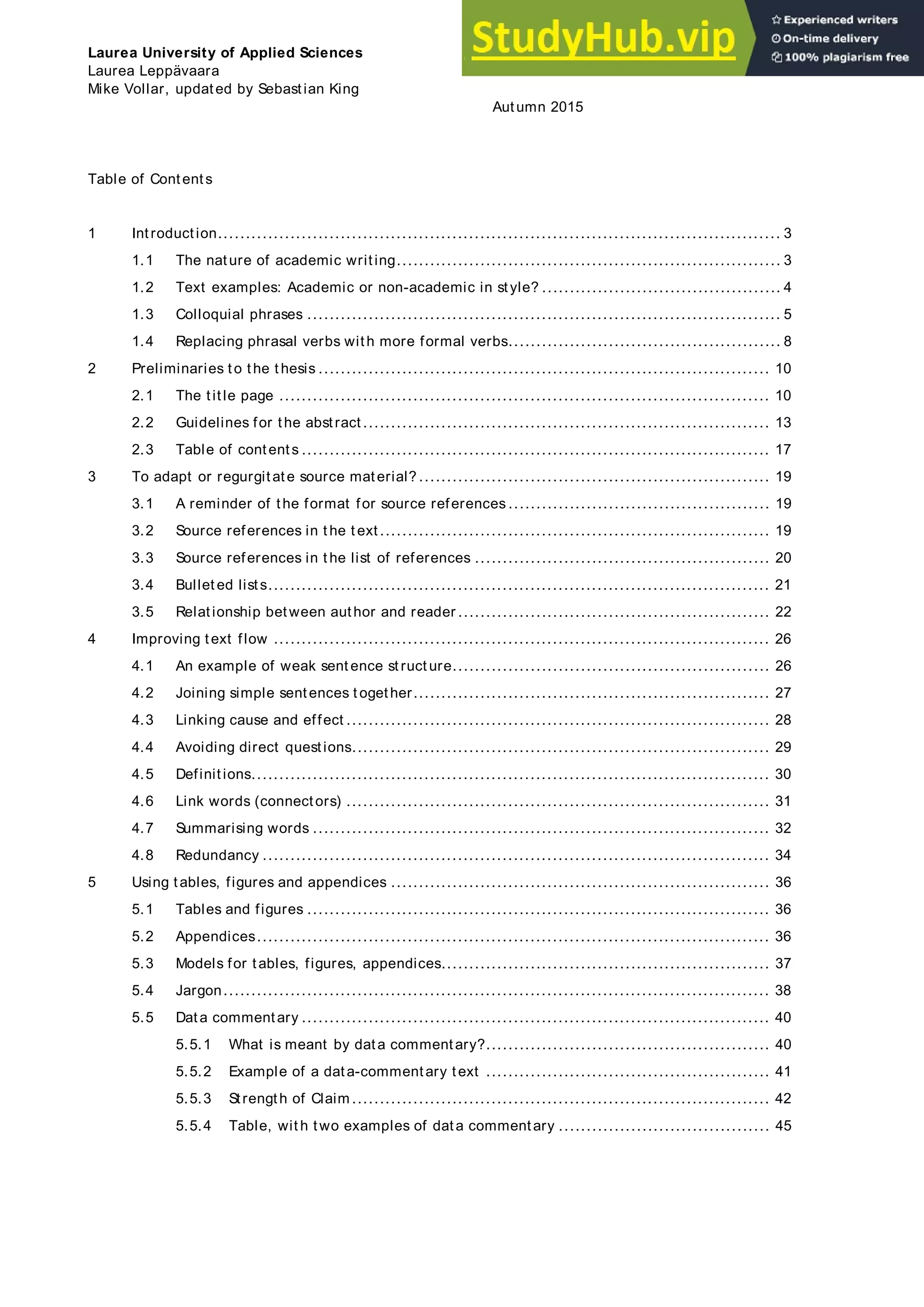 Academic Writing Course Student Material For Degree Programme Theses | PDF