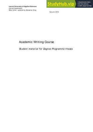 Academic Writing Course Student Material For Degree Programme Theses | PDF