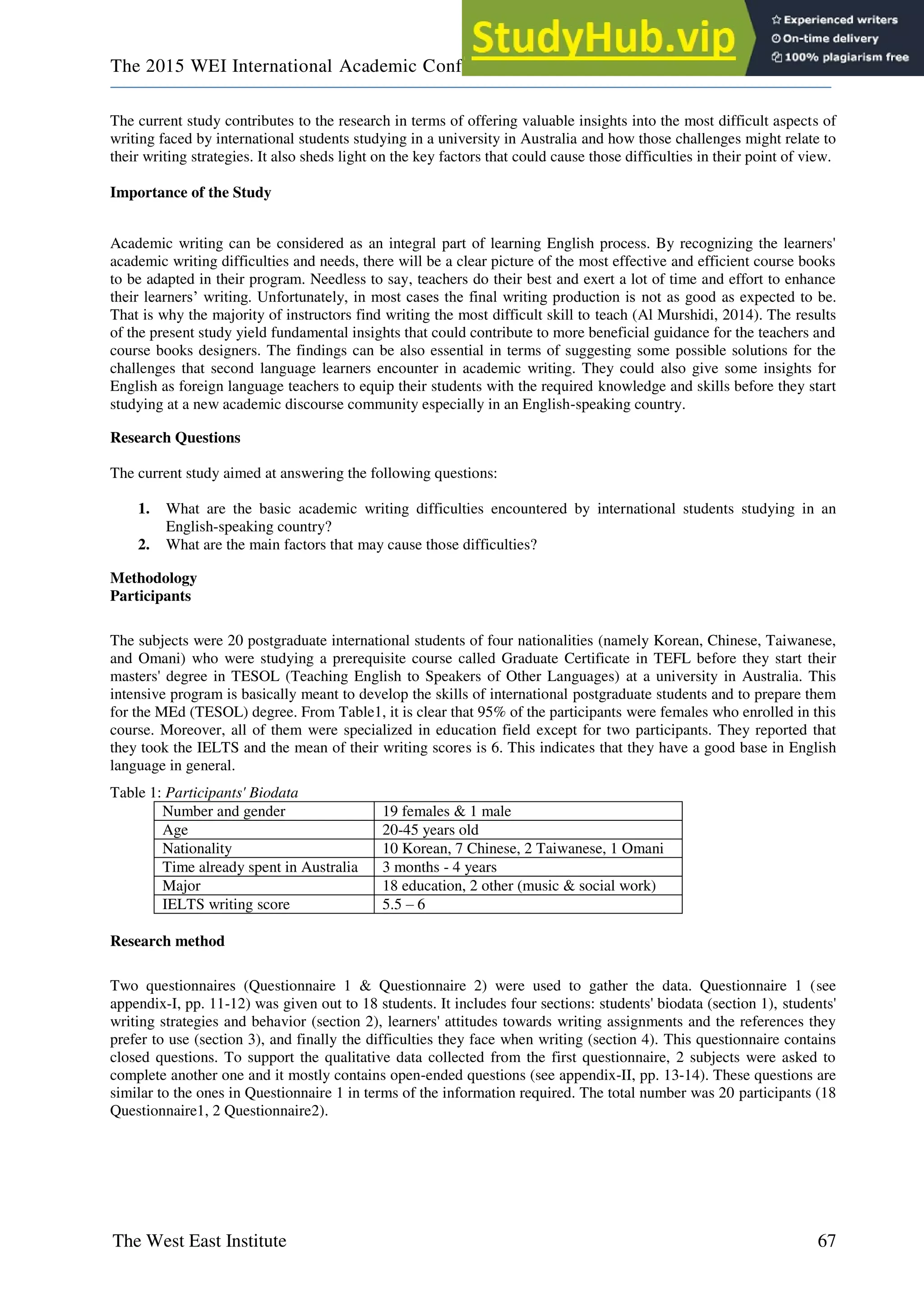 Academic Writing Difficulties | PDF