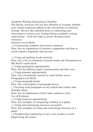 Academic Writing Expectations Checklist The faculty Assessor w.docx ...