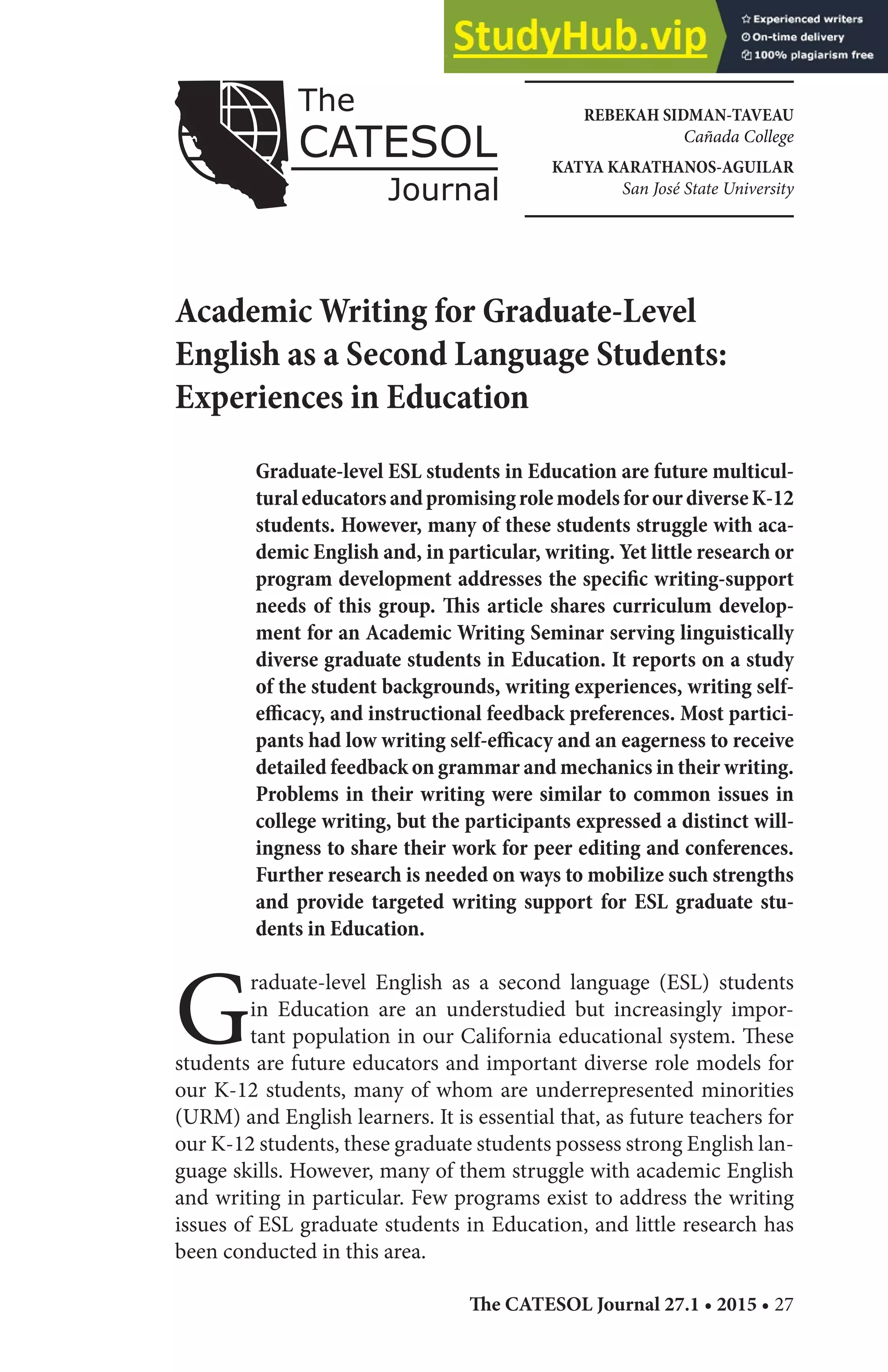 Academic Writing For Graduate-Level English As A Second Language ...