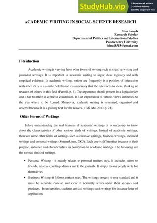 Academic Writing In Social Science Research | PDF