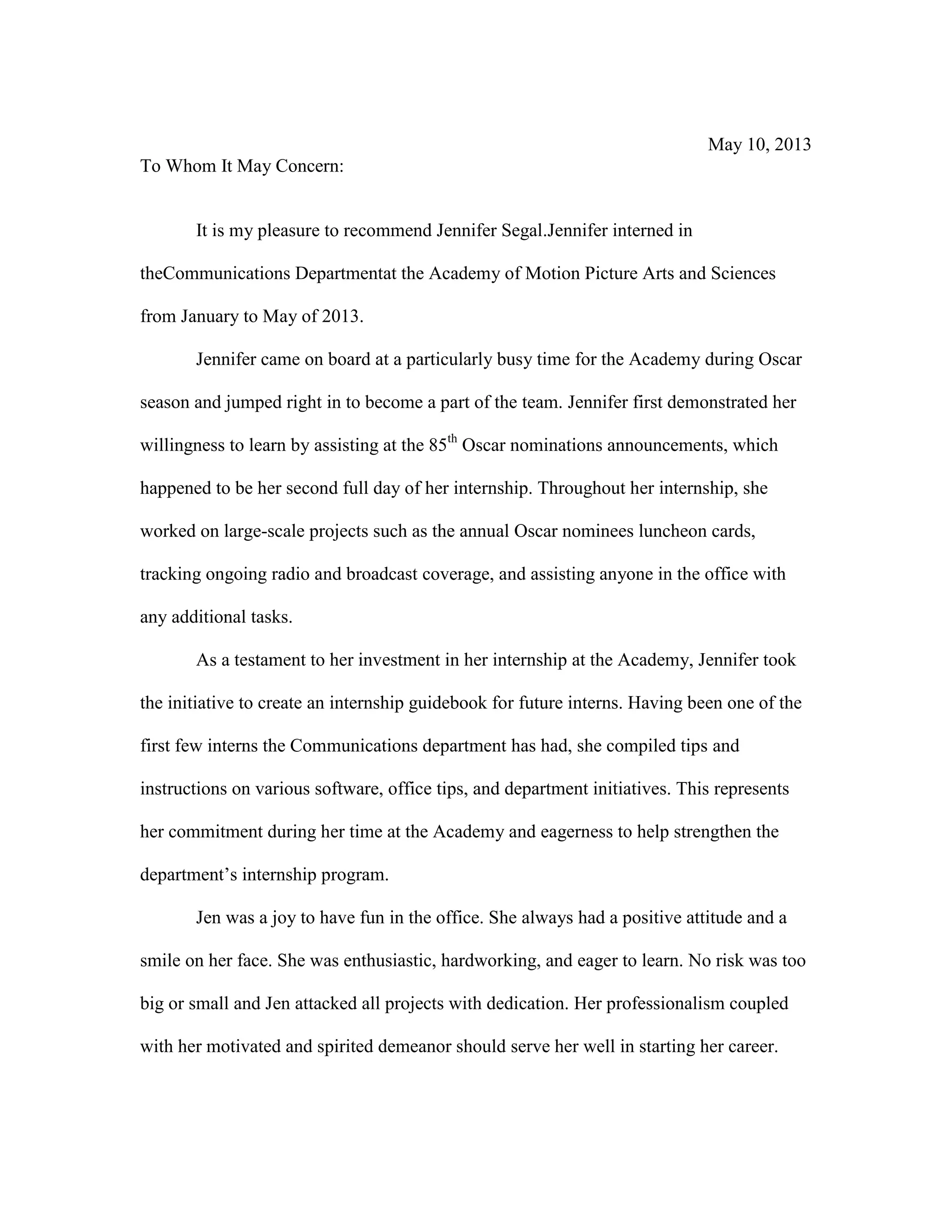 Academy recommendation | DOCX