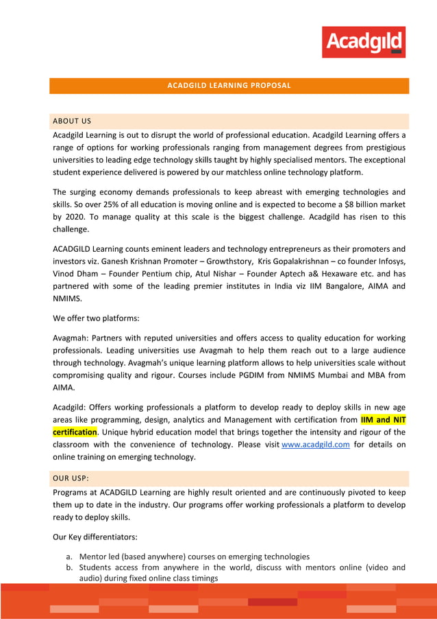 Acadgild learning proposal | PDF