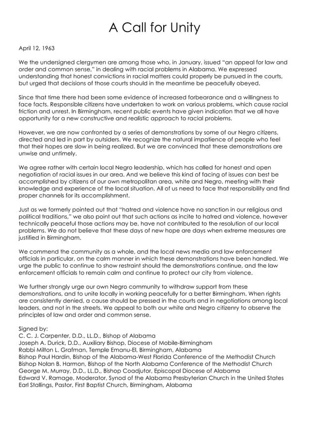 A Call for Unity | PDF