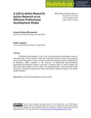 A Call To Action Action Research As An Effective Professional Development Model | PDF