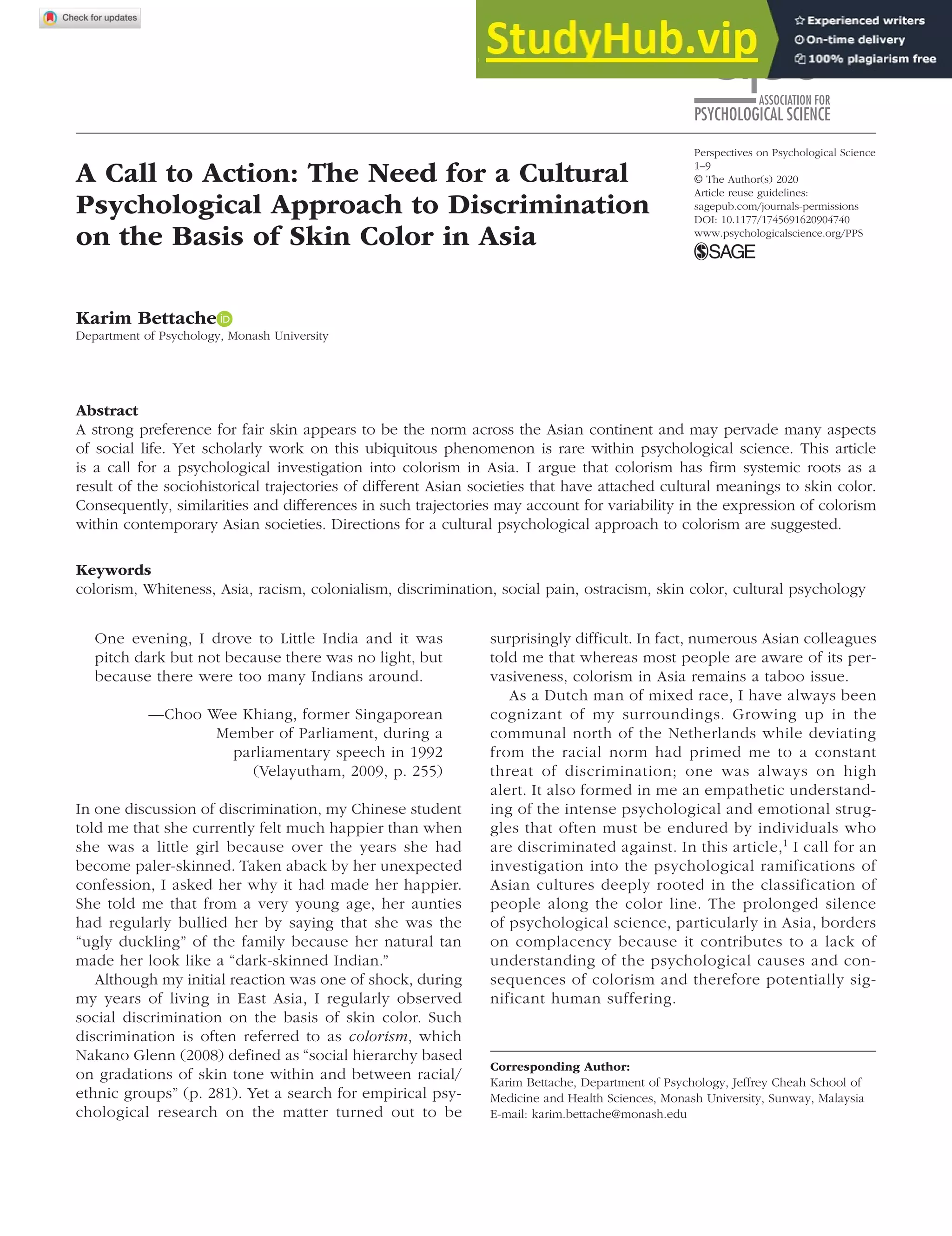 A Call To Action The Need For A Cultural Psychological Approach To ...
