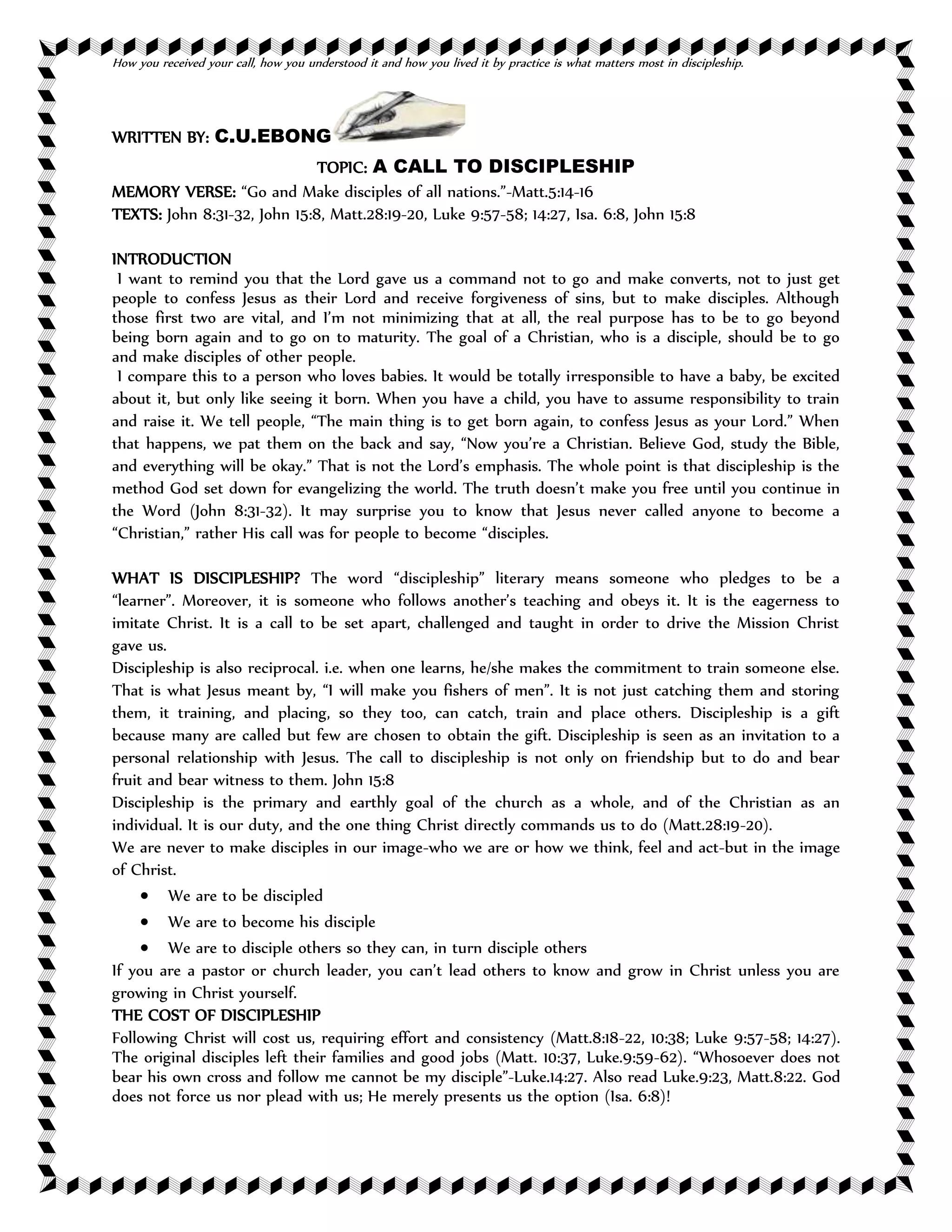 A CALL TO DISCIPLESHIP | PDF